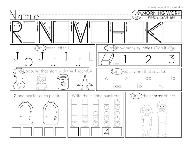 Kindergarten Daily Spiral Review Worksheets, Educational Activity, Home ...