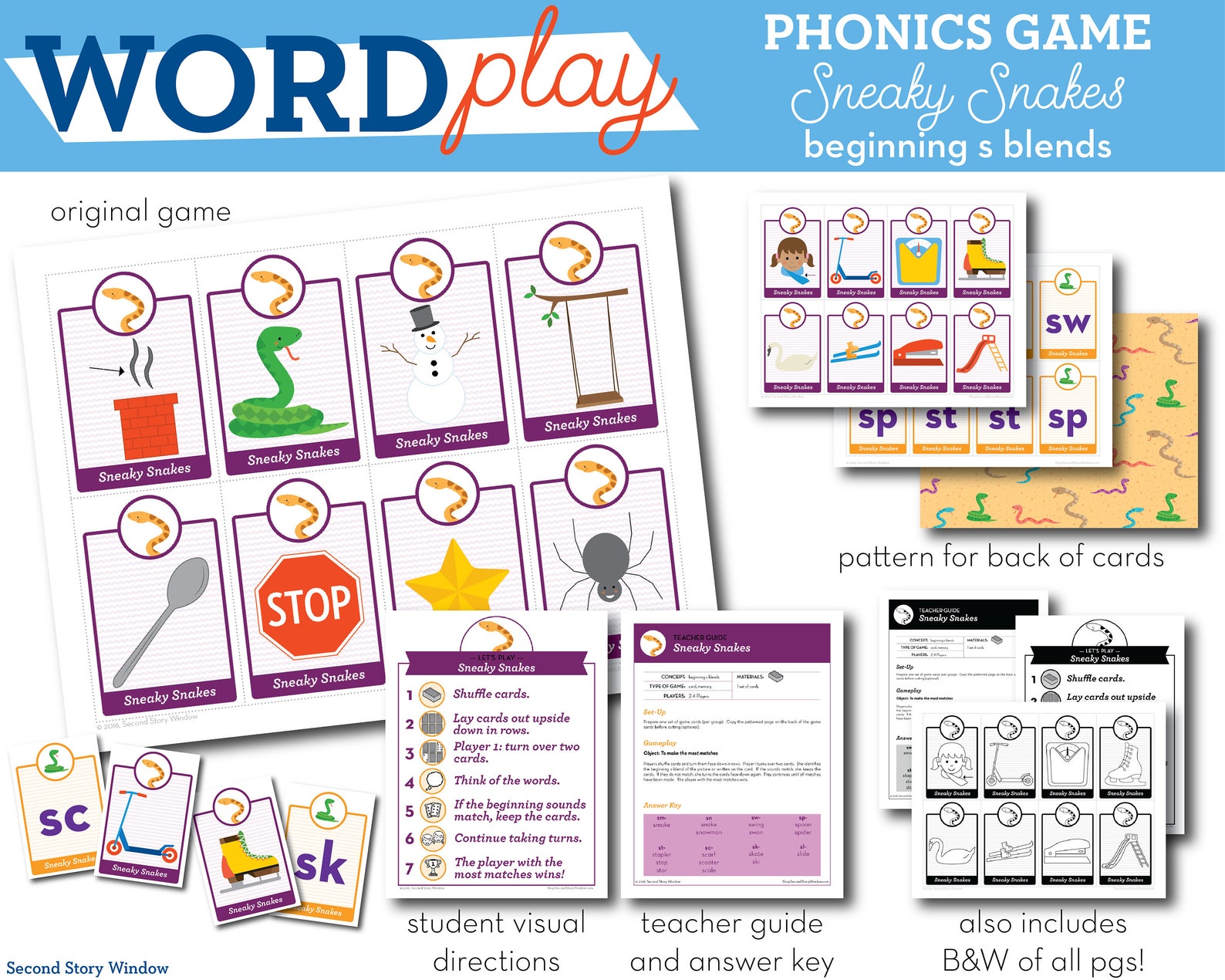 Sneaky Snakes Game Phonics Blends Letter Sound Printable Game ...
