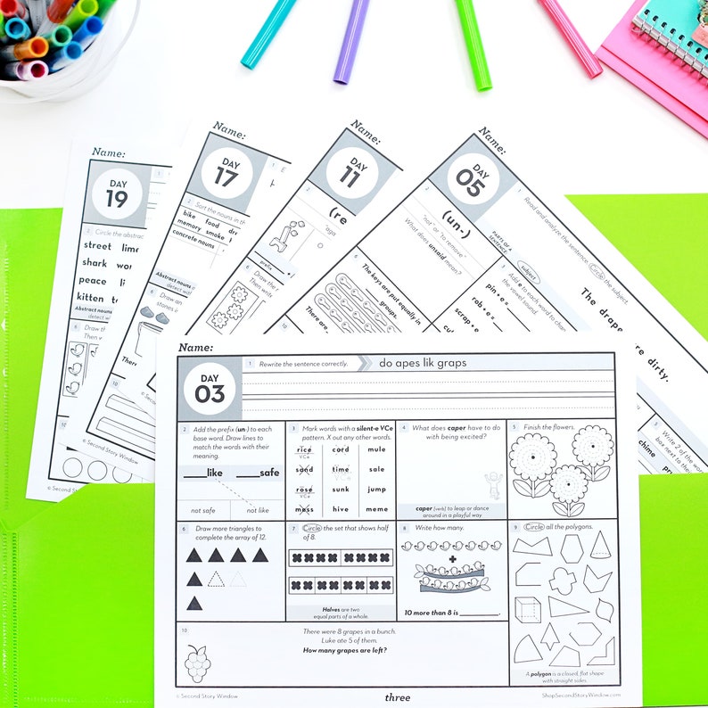 3rd Grade Daily Spiral Review Worksheets Educational - Etsy