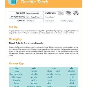 Terrific Teeth Game - Phonics Digraph Letter Sound Printable Game ...