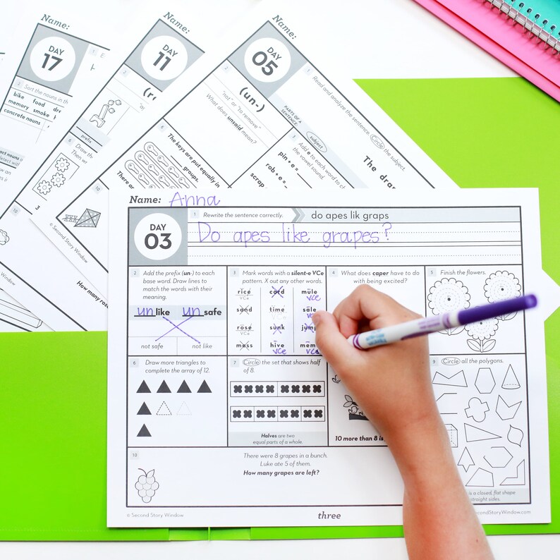 3rd Grade Daily Spiral Review Worksheets Educational - Etsy