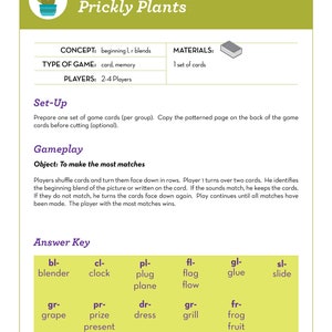 Prickly Plants Game - Phonics Blends Letter Sound Printable Game ...