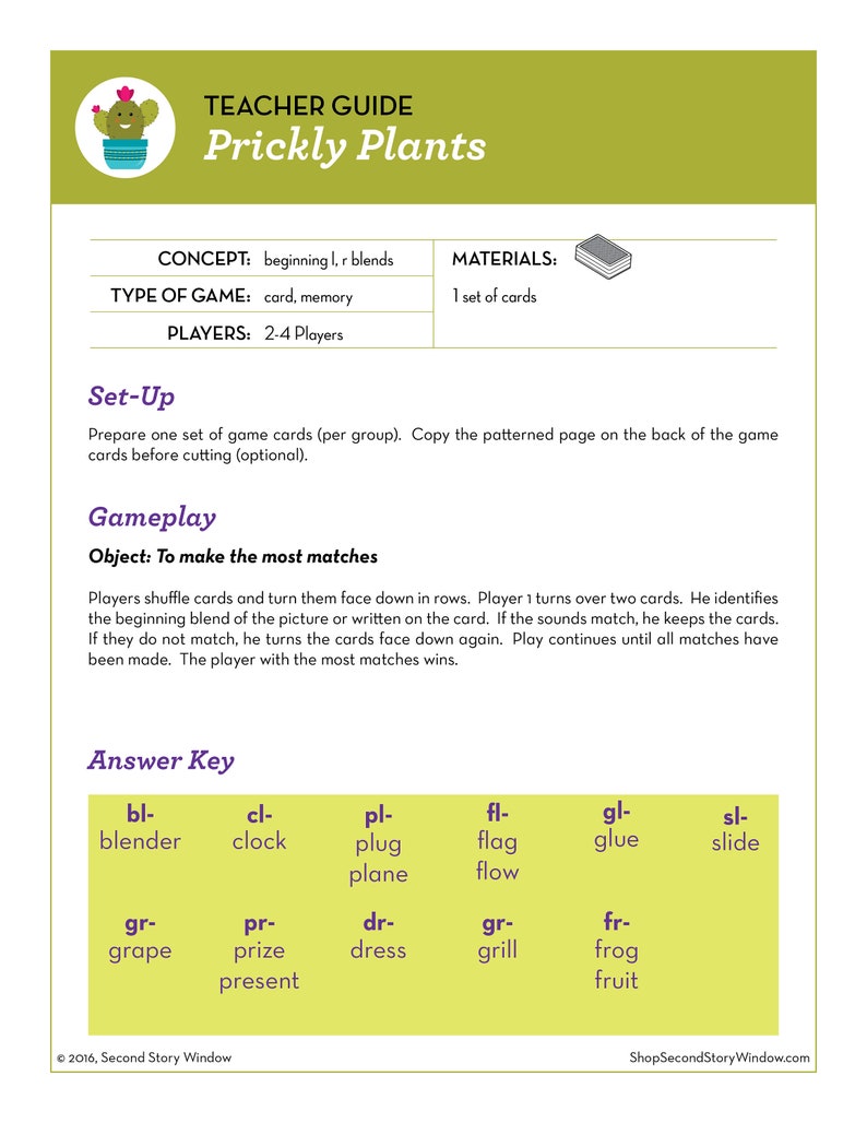 Prickly Plants Game Phonics Blends Letter Sound Printable | Etsy
