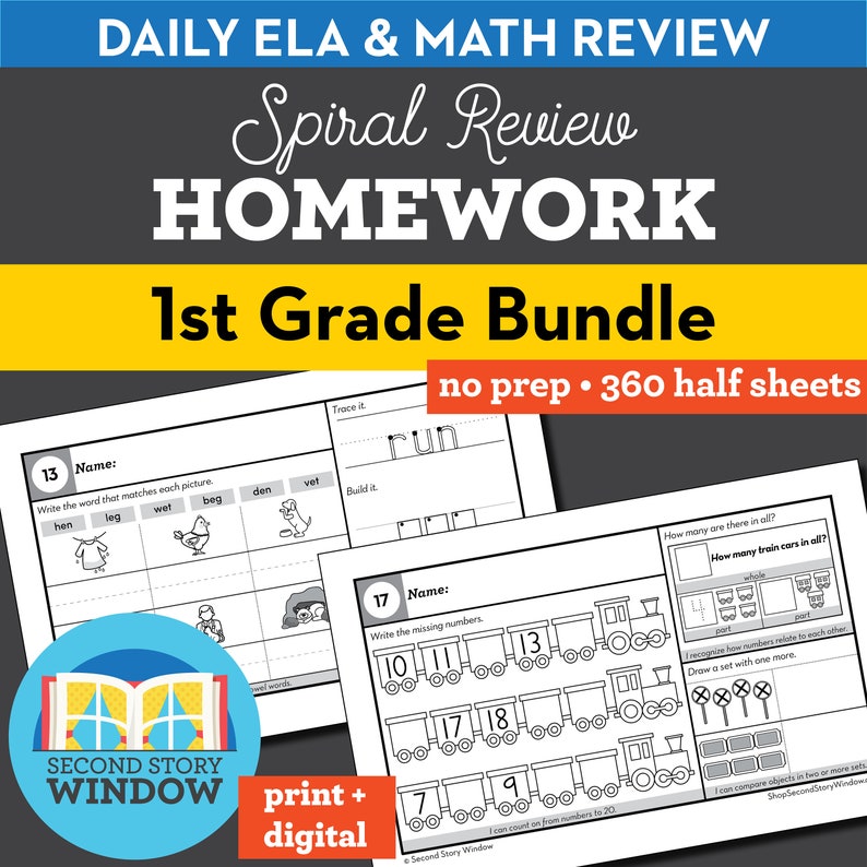 1st Grade Math and Reading Homework Worksheets Educational - Etsy