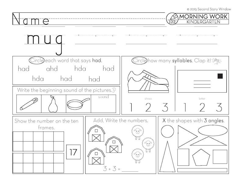 Kindergarten Daily Spiral Review Worksheets, Educational Activity, Home ...