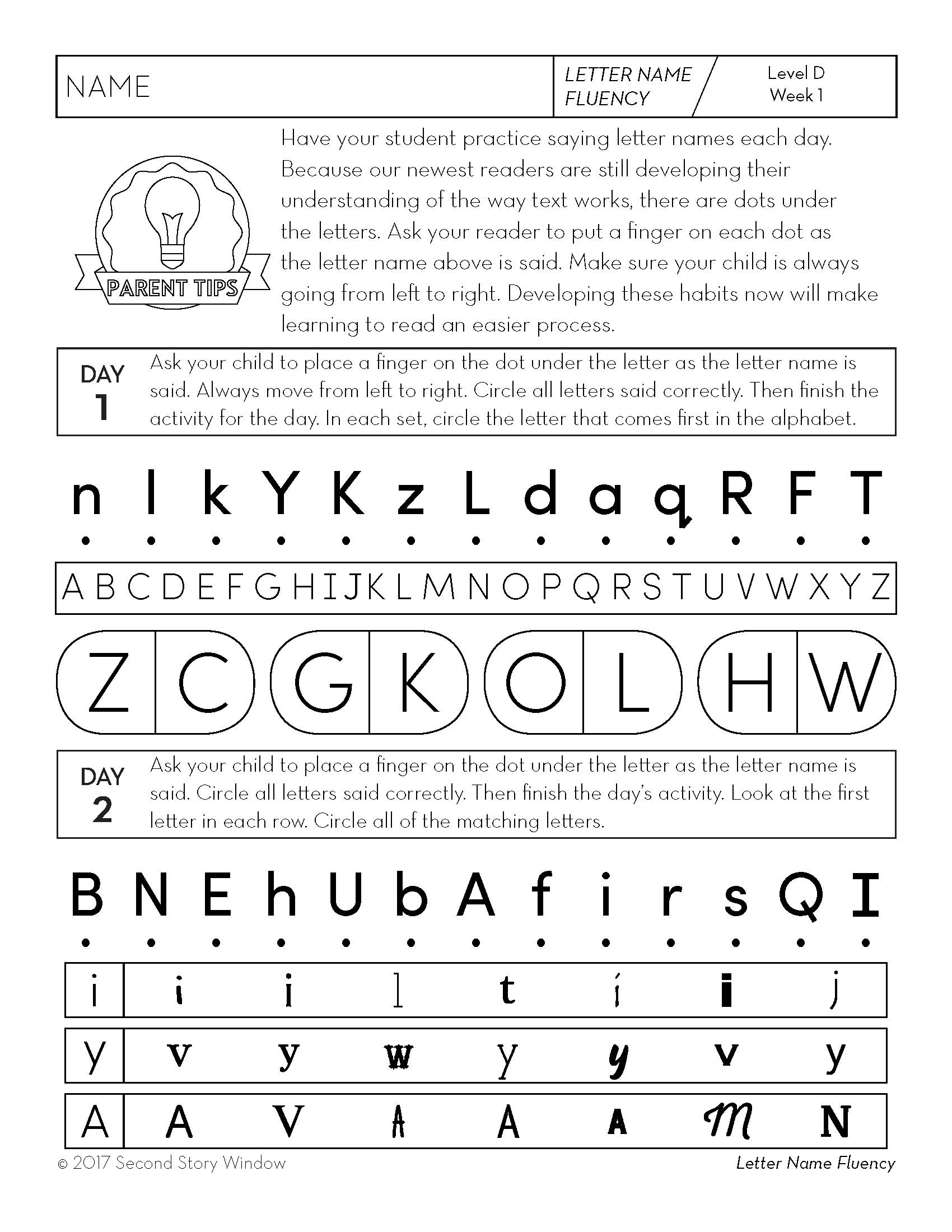 Letter Names, ABC, Alphabet Fluency Practice for Homework or Homeschool ...