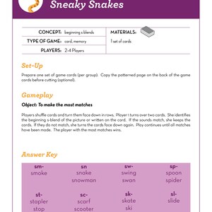 Sneaky Snakes Game - Phonics Blends Letter Sound Printable Game ...