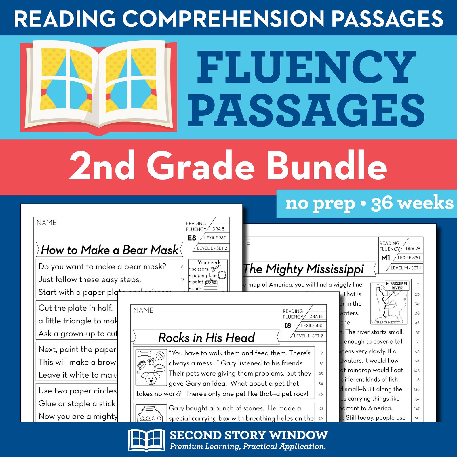 2nd Grade Reading Fluency & Comprehension Passages, 36 Weeks (digital ...