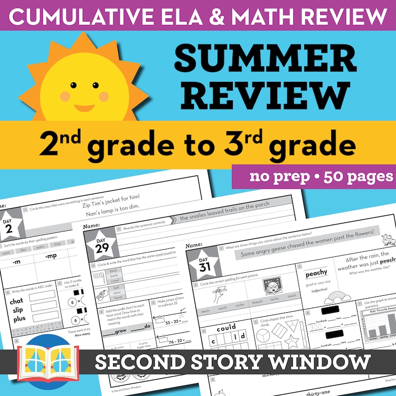 2nd Grade Summer Review Workbook, Math & Reading Worksheets, Summer ...