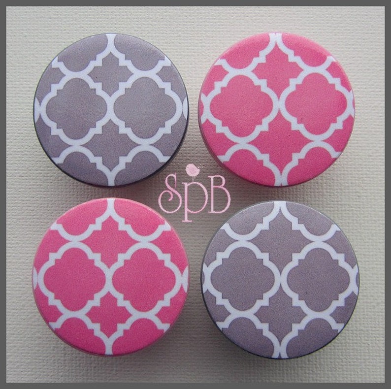 Pink Knobs Grey Quatrefoil Drawer Pulls Moroccan Style | Etsy