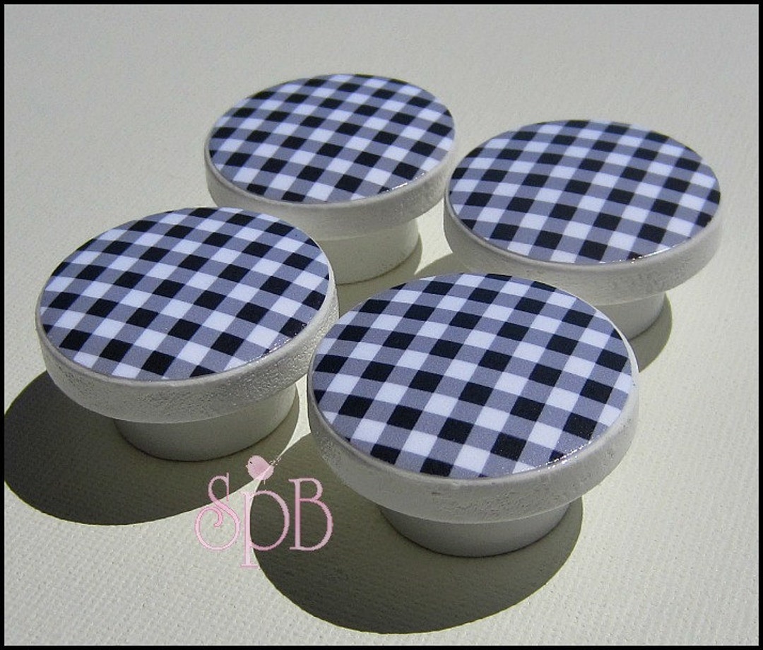 Gingham Dresser Knobs - Drawer Knobs - Black and White Gingham - Drawer Pulls - Dresser Knobs ...