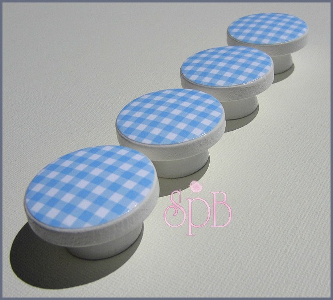 Gingham Dresser Knobs • Blue and White Gingham • Baby Nursery • Plaid Knobs • Drawer Pulls ...