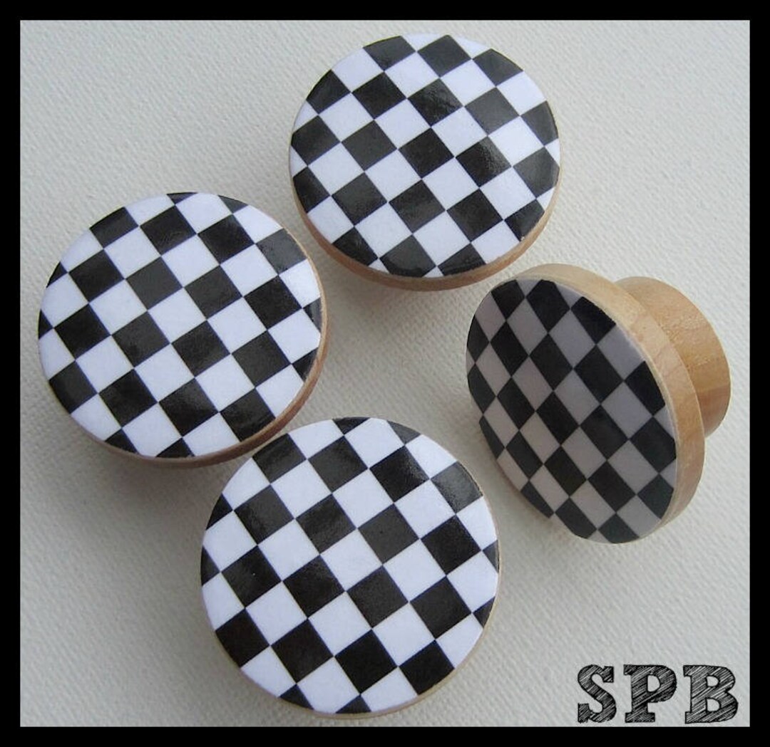 Black and White Checkered Knobs, Kitchen Decor, Dresser Knobs, Teen Room, Laundry Room Decor ...