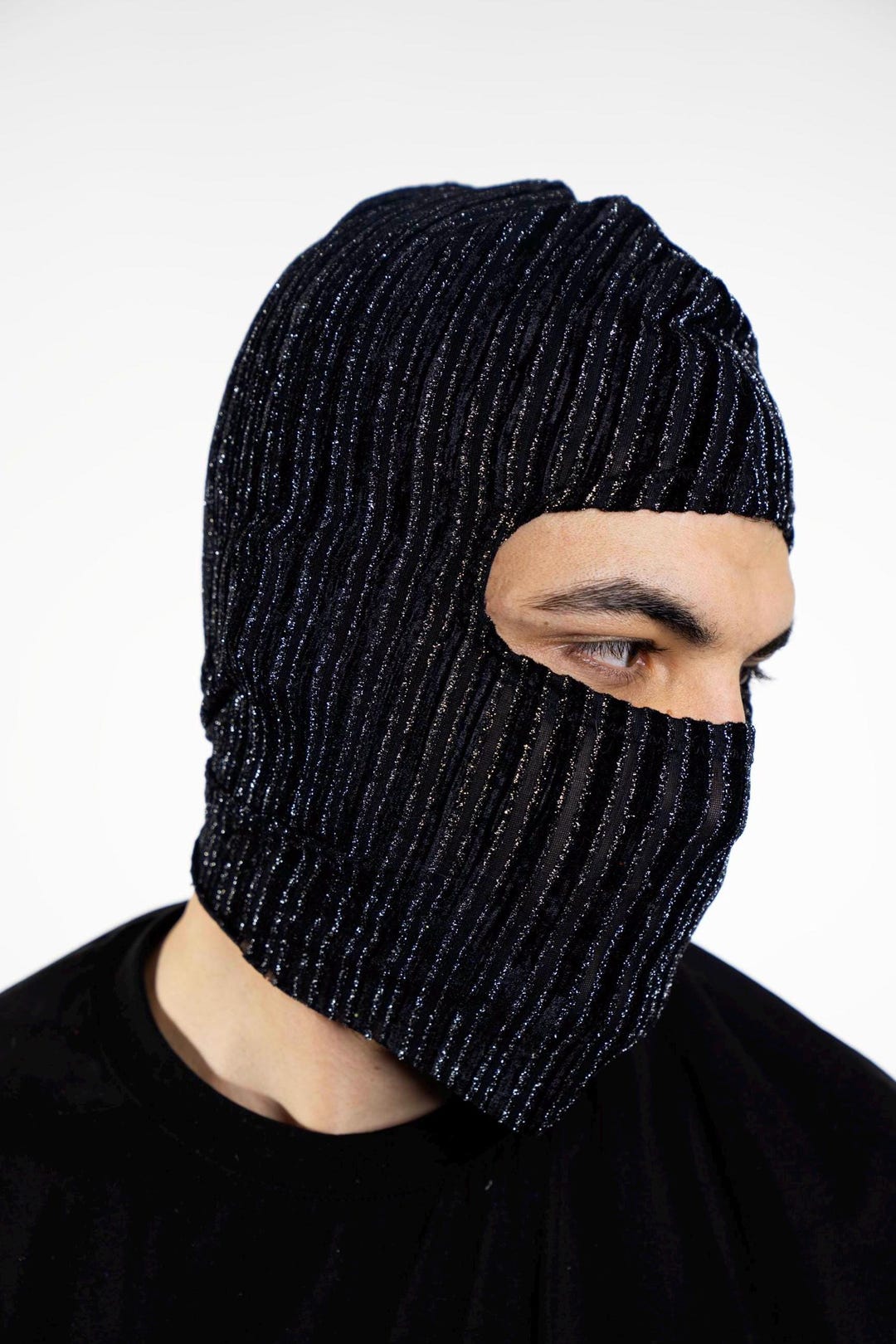 Ski Mask, Balaclava Black Striped Sequin Handmade Snow Mask Motorcycle ...