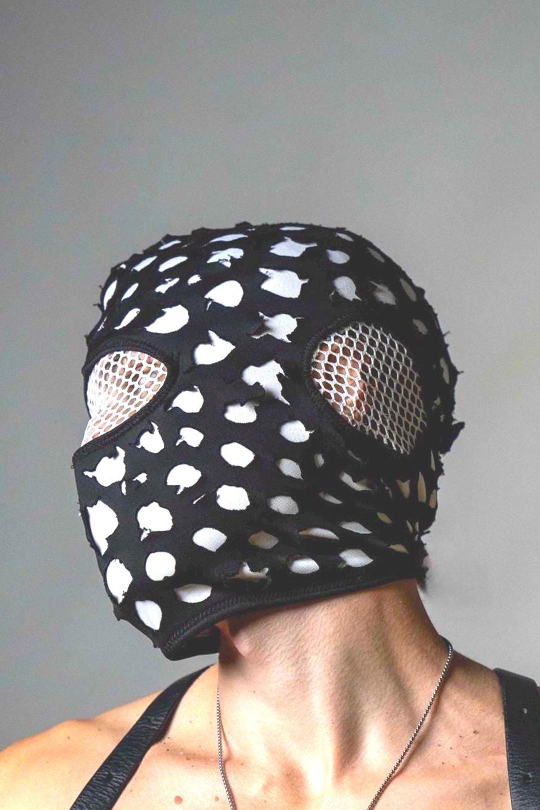Ski Mask, Black and White Balaclava Handmade Special Design Unique Face ...