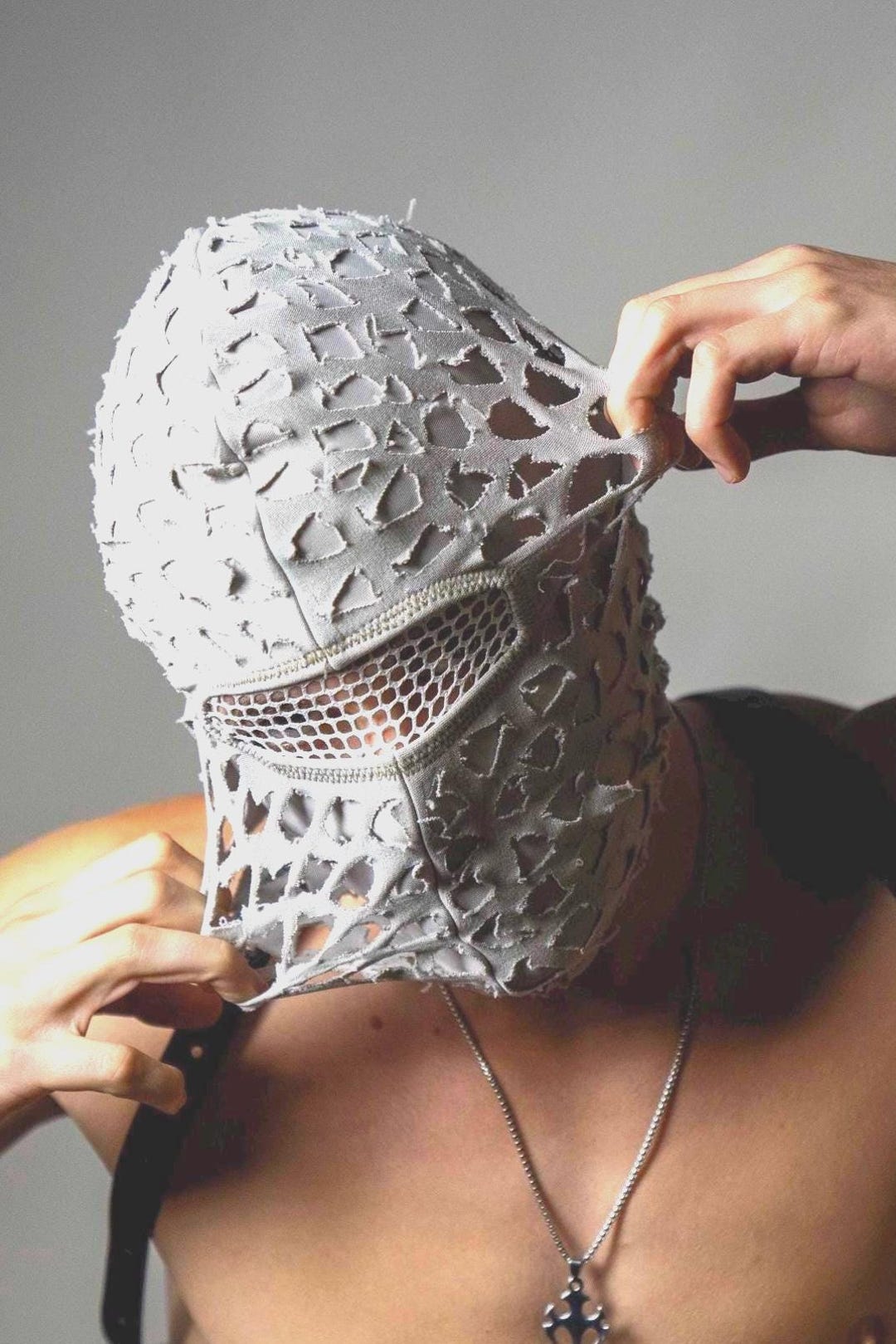 Handmade Balaclava Ski Mask, Torn and Tattered Cotton, Tatty and Ragged ...