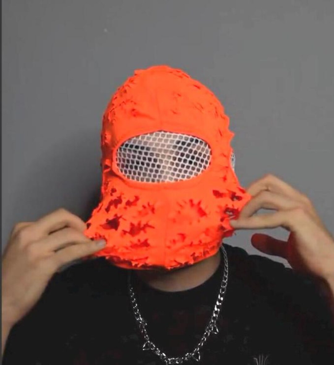 Handmade Orange Balaclava Ski Mask Tatty Torn Cotton, Tattered and ...