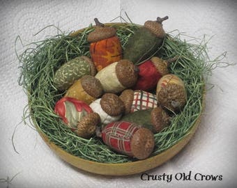 ACORN ORNAMENTS Set of 3 Primitive Fall Bowl Fillers Tiered Tray Decor ...