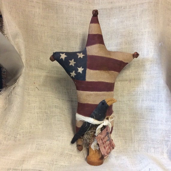 Primitive Americana Star With Crow/painted Flag Star/fourth of - Etsy