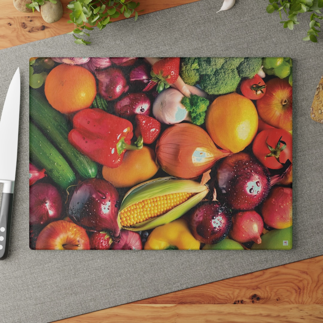 Fruits and Vegetables Chopping Board, Colorful Organic Produce Cutting ...