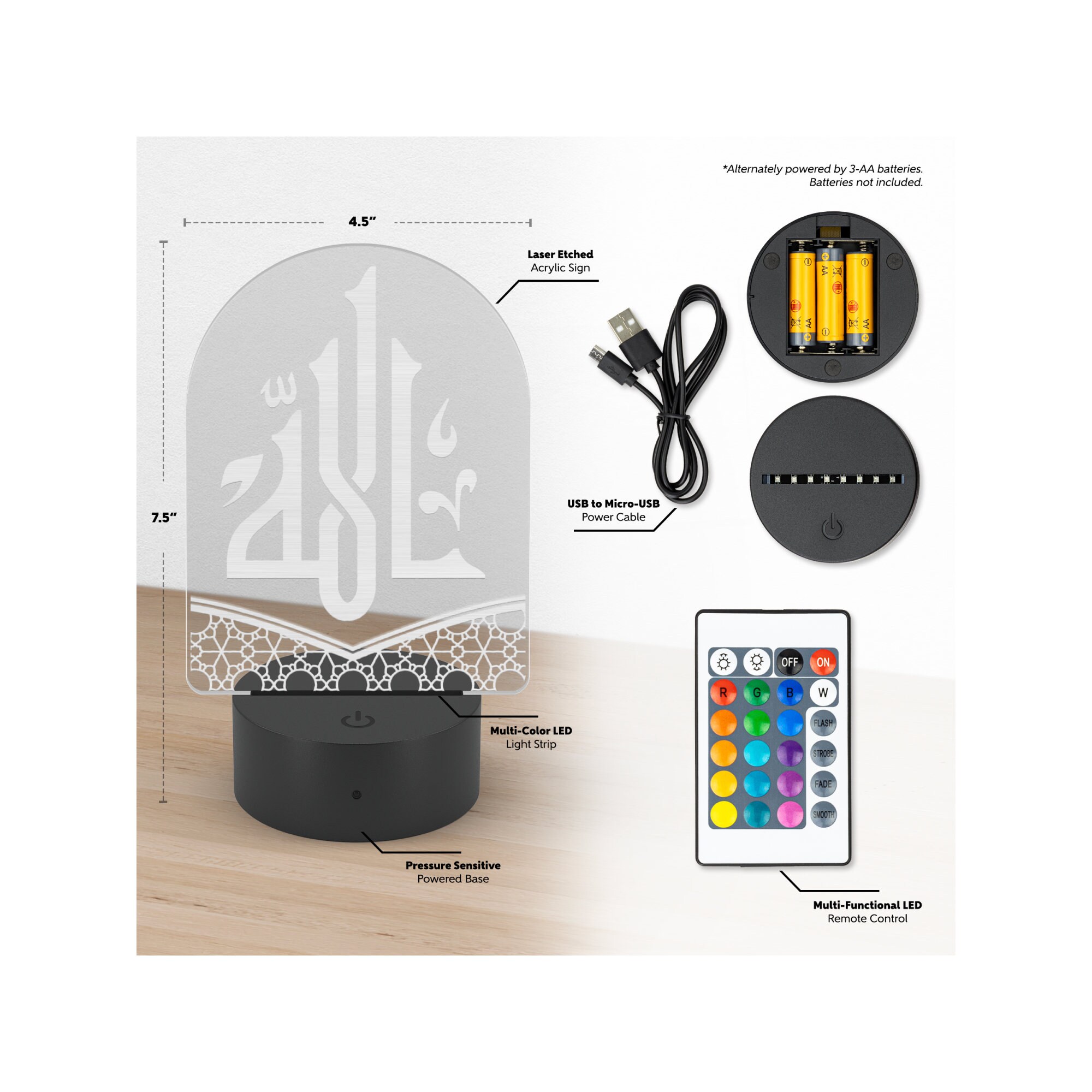 Allah Light LED Islamic Home Decor Arabic Calligraphy Light Modern ...