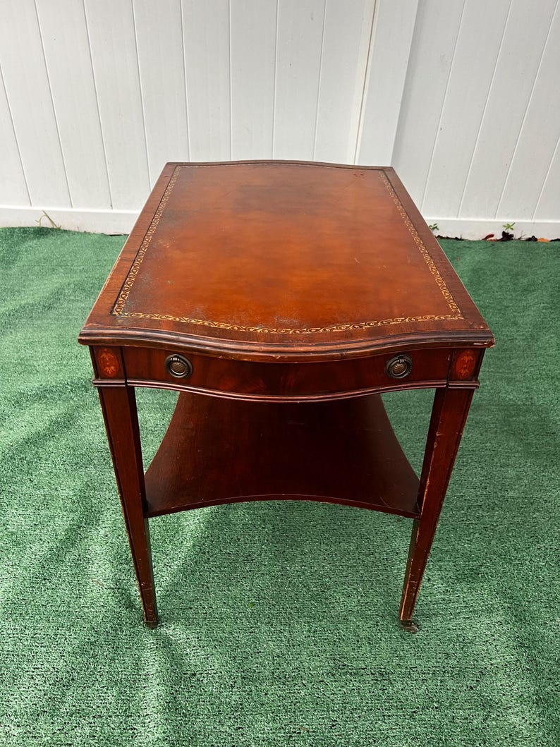 Vintage Leather Top Mahogany Side Table - Etsy