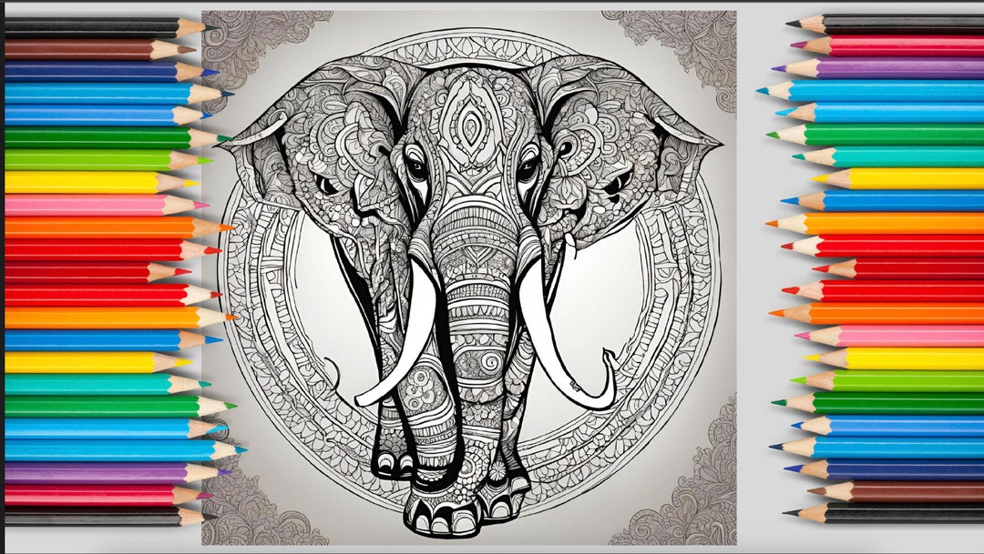 8 Elephants Coloring Book Adults and Kids Colouring Books Instant ...