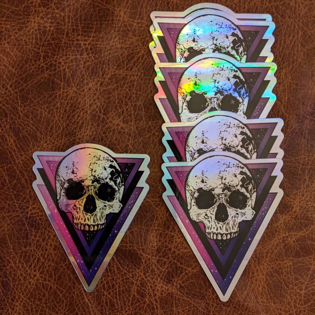 Holographic Memento Mori - Holo Moon Skull Sticker - Geometric Badge ...