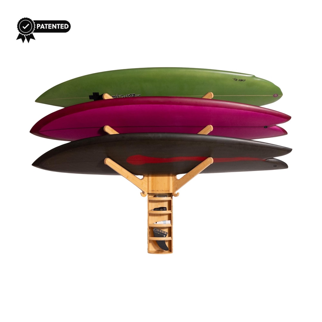Bamboo Surfboard Rack: Wall-mounted Board Storage With Glide-down ...