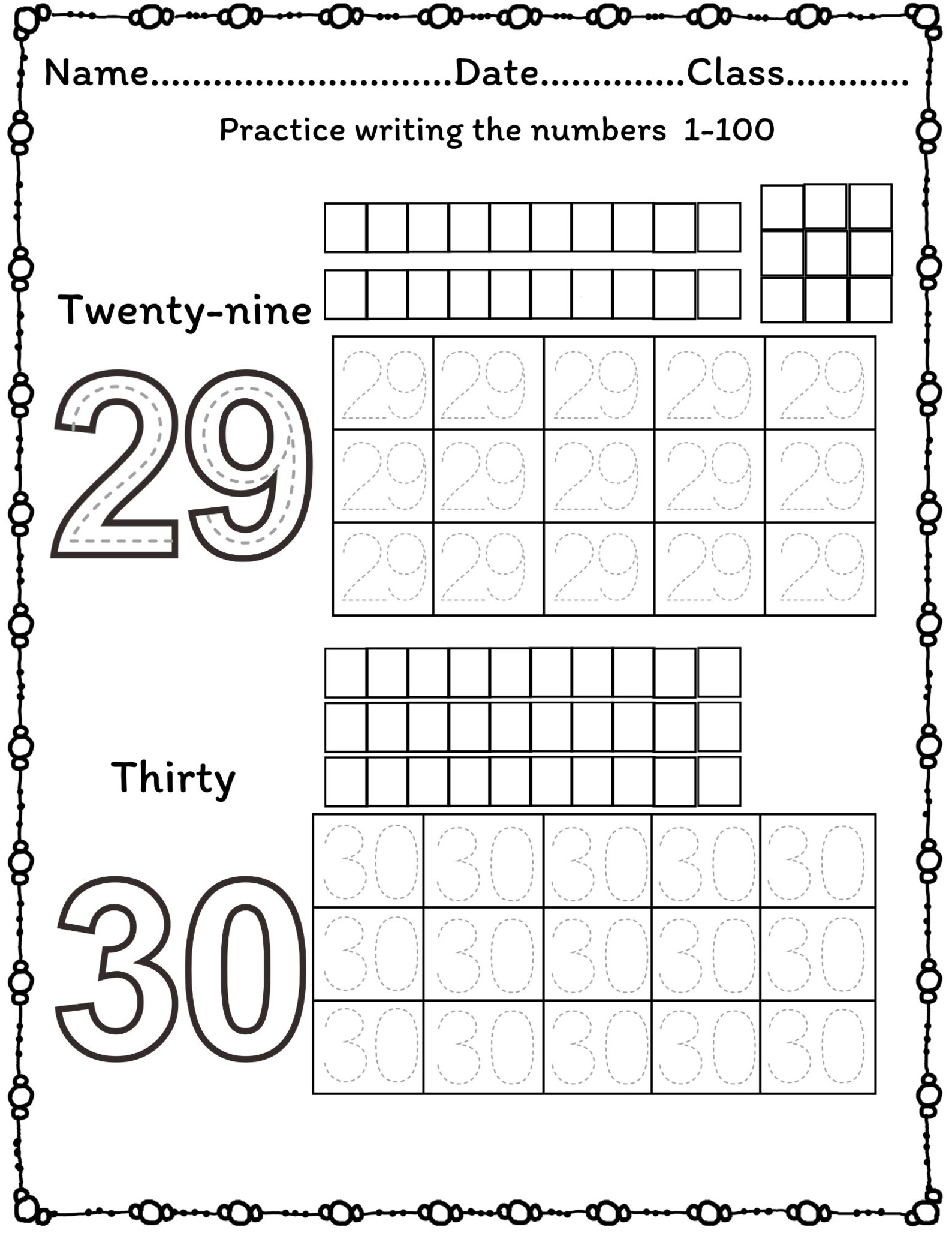 Kindergarten Worksheets Tracing Numbers 1 100 Learn Numbers 1-100 Trace ...