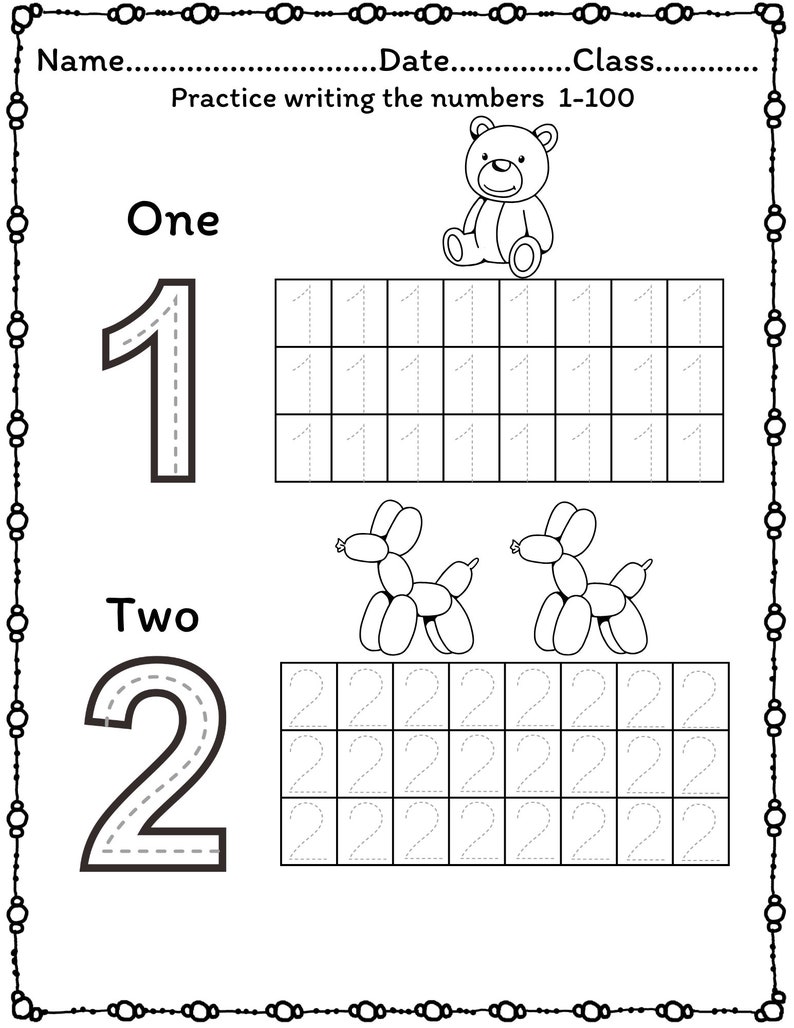 Kindergarten Worksheets Tracing Numbers 1 100 Learn Numbers 1-100 Trace ...