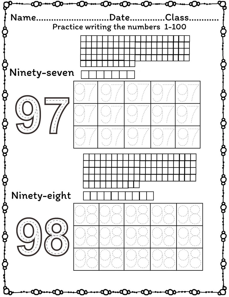 Kindergarten Worksheets Tracing Numbers 1 100 Learn Numbers 1-100 Trace ...