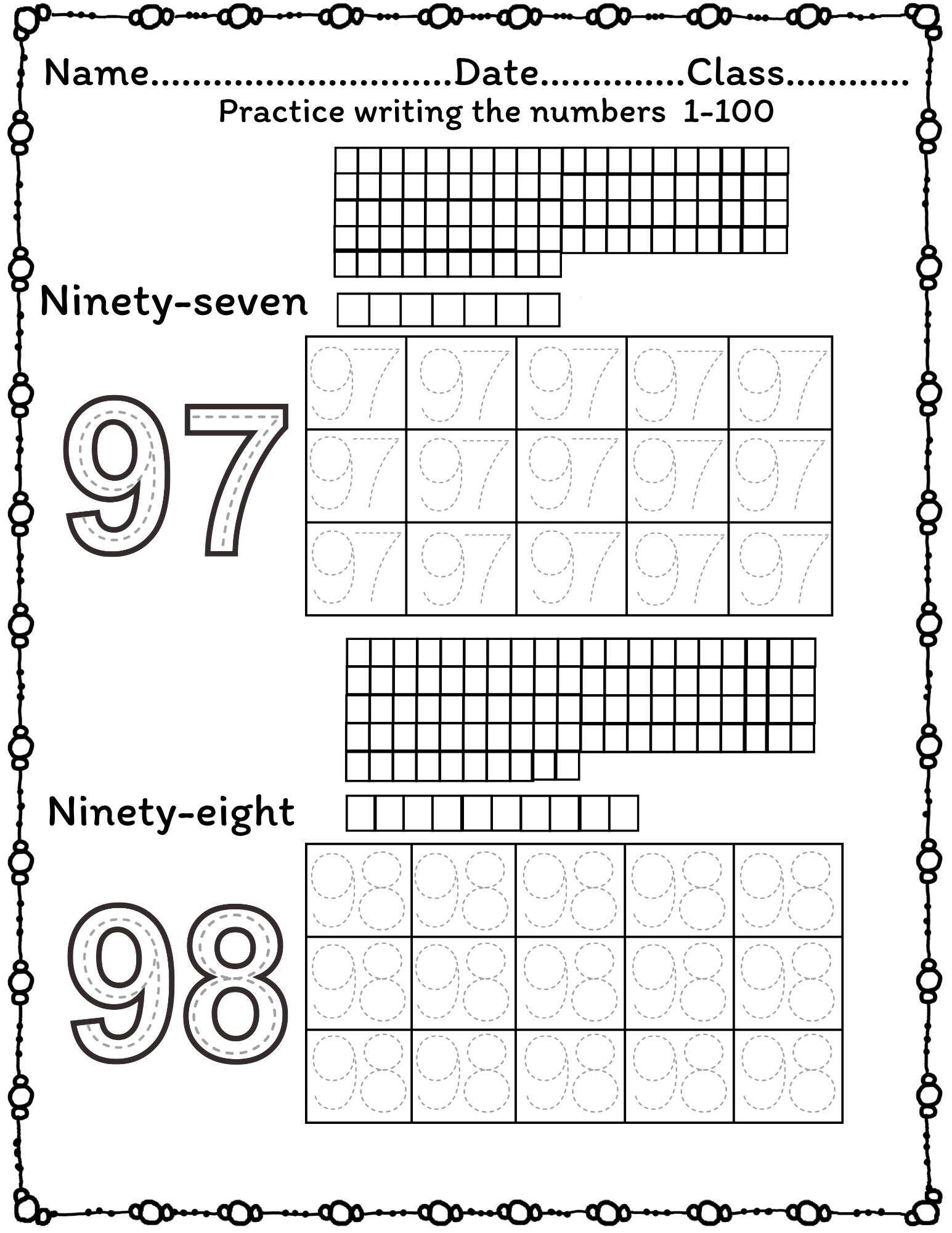 Kindergarten Worksheets Tracing Numbers 1 100 Learn Numbers 1-100 Trace ...