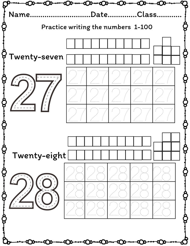 Kindergarten Worksheets Tracing Numbers 1 100 Learn Numbers 1-100 Trace ...