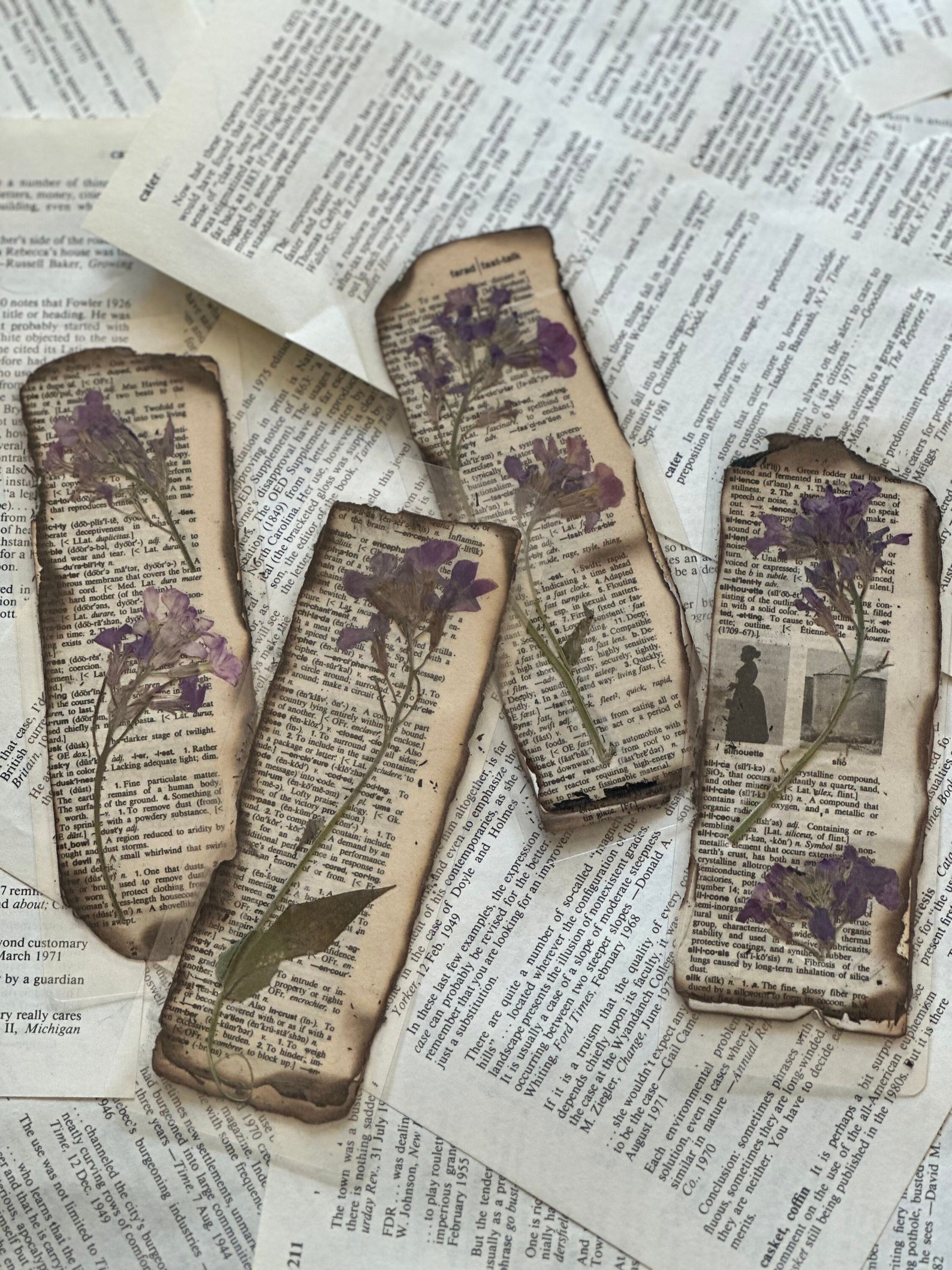 Handmade Laminated Pressed Purple Flower Bookmark With Burnt Dictionary ...