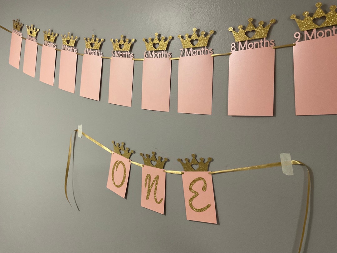 Princess ONE Birthday Banner Bundle, Gold Glitter Crowns - Etsy