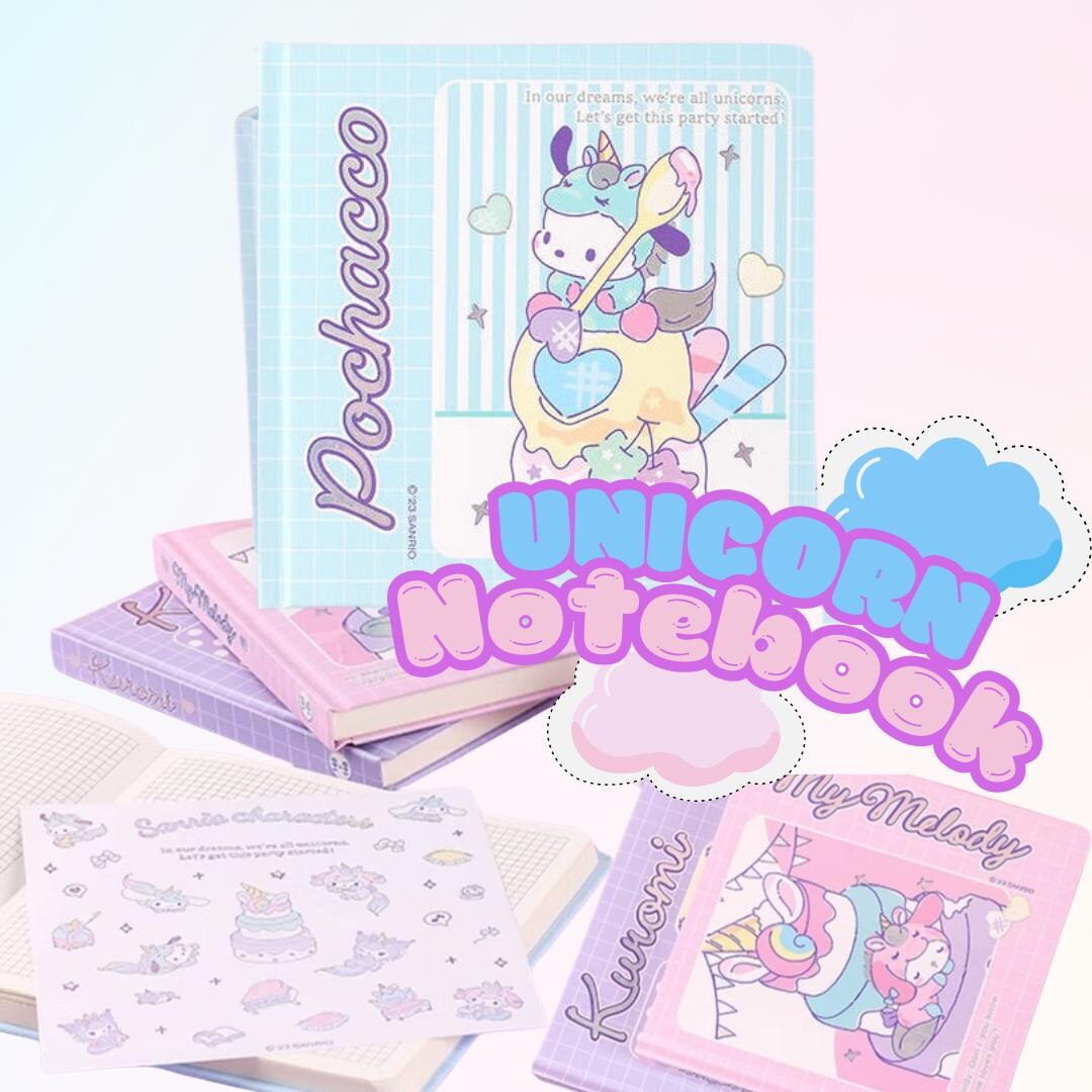 Unicorn Notebook With Stickers | Pochacco Kuromi Cinnamoroll My Melody ...