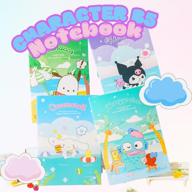 Characters B5 Notebook | Pochacco Kuromi Cinnamoroll Hangyodon Cute Notebook for Planner Journal ...