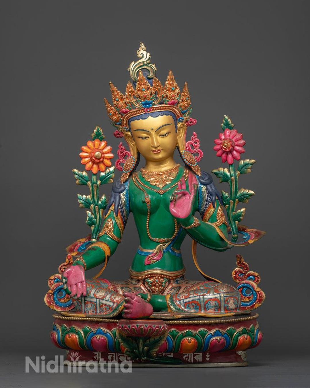 Colored Green Tara Statue | Symbol of Buddhist Compassion | Premium ...