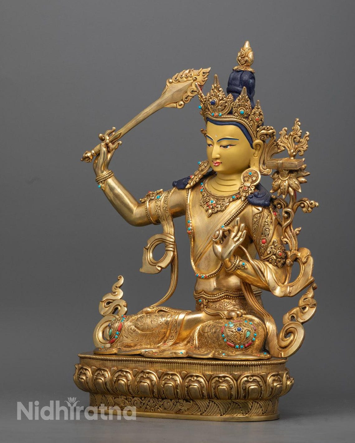 Traditional Nepali Manjushri Statue | 24k Gold Gilded Copper - Etsy