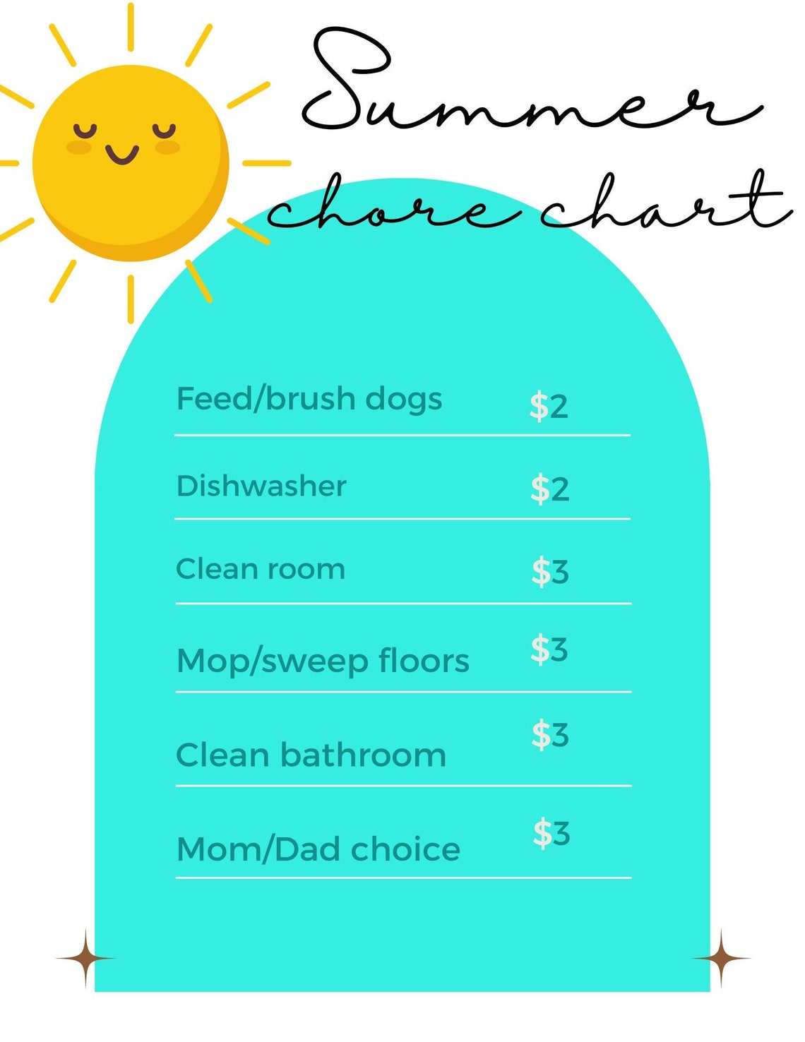 Summer Chore Chart - Etsy