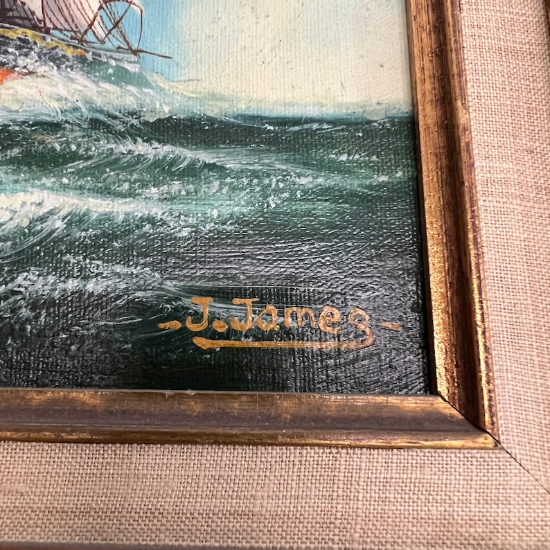 Signed J. James, Clipper Ship on the Ocean, Oil on Canvas Painting ...