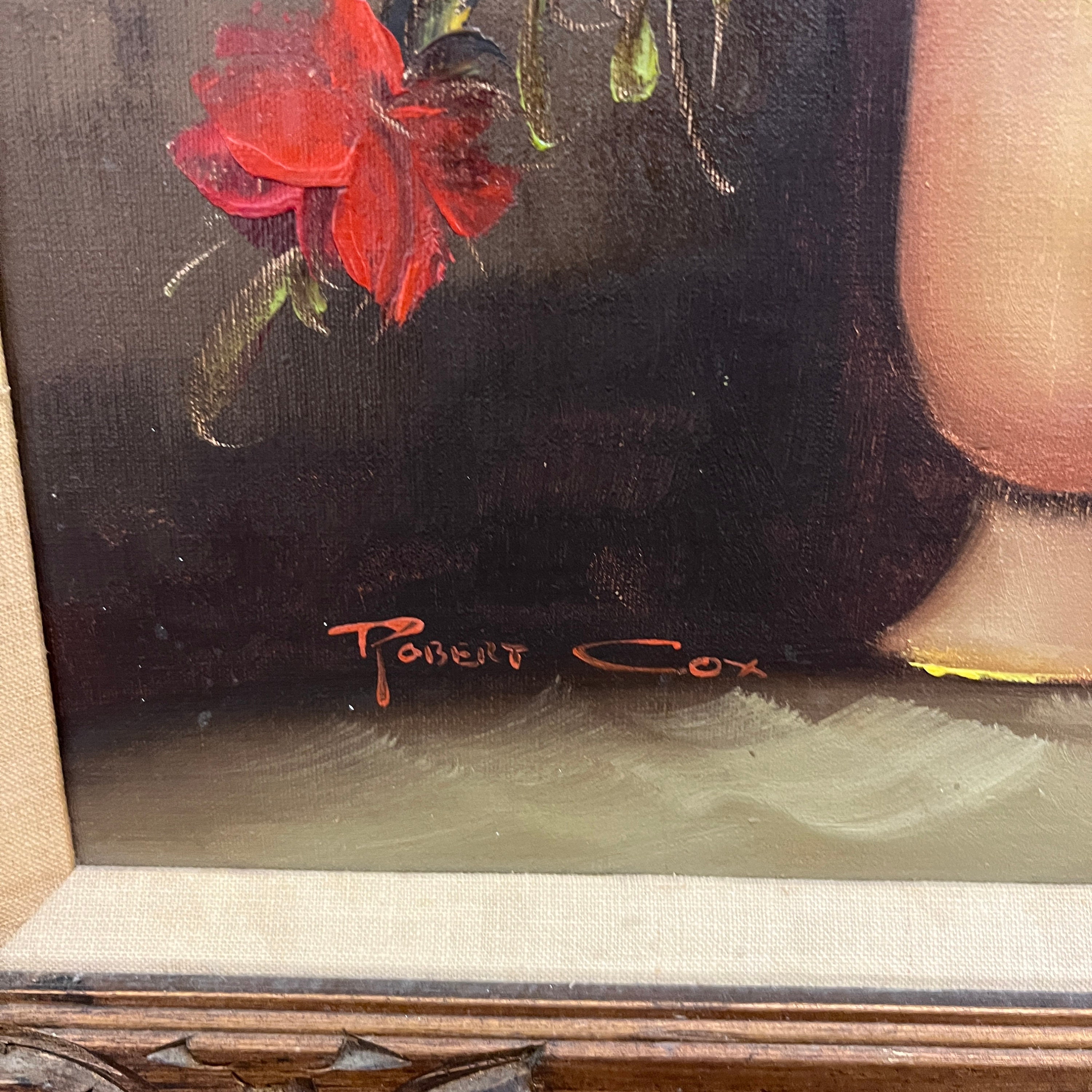 Signed Robert Cox, Oil on Canvas, Wood Frame, Still Life With Flowers ...