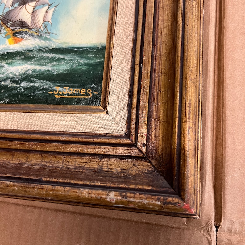 Signed J. James, Clipper Ship on the Ocean, Oil on Canvas Painting ...
