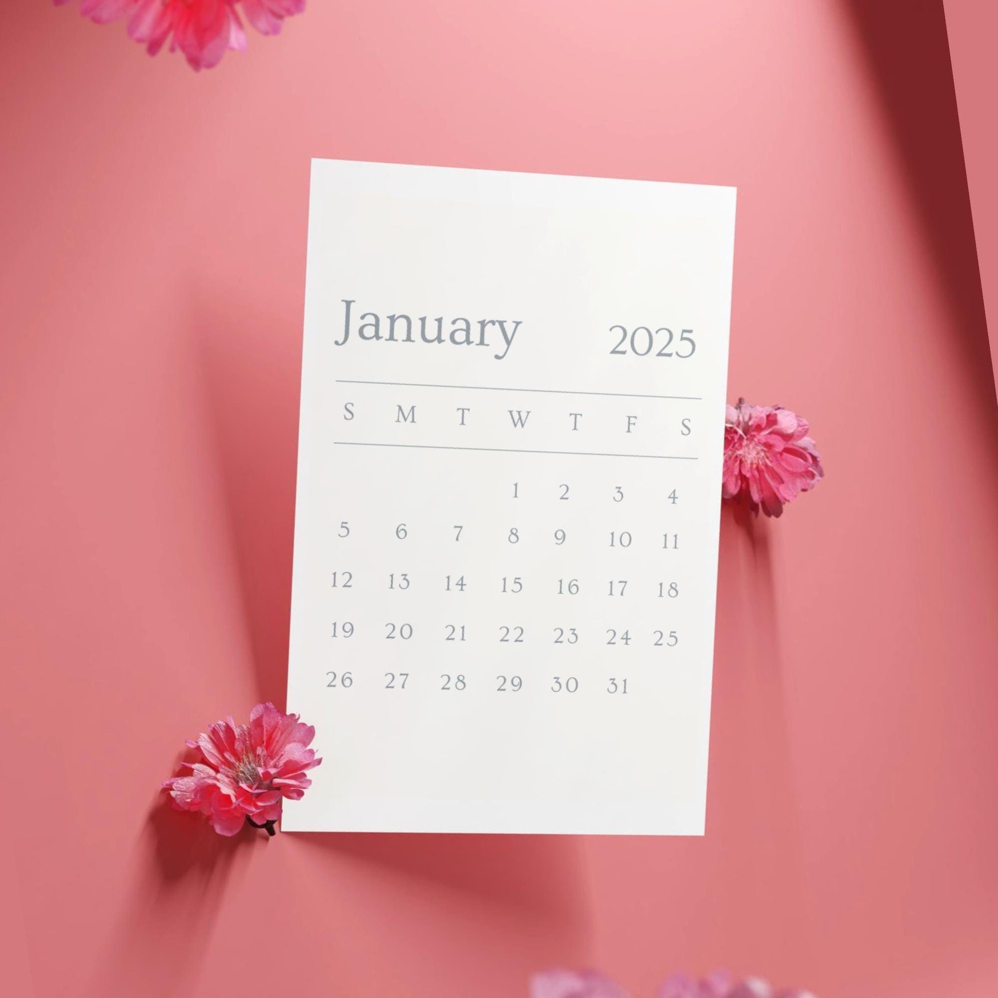Minimalist 2025 Printable Calendar | Sunday Start | A5, A4, A3, A1 ...