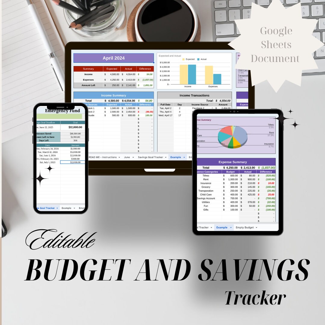 Monthly Budget and Savings Goal Tracker Template, Income and Expense ...