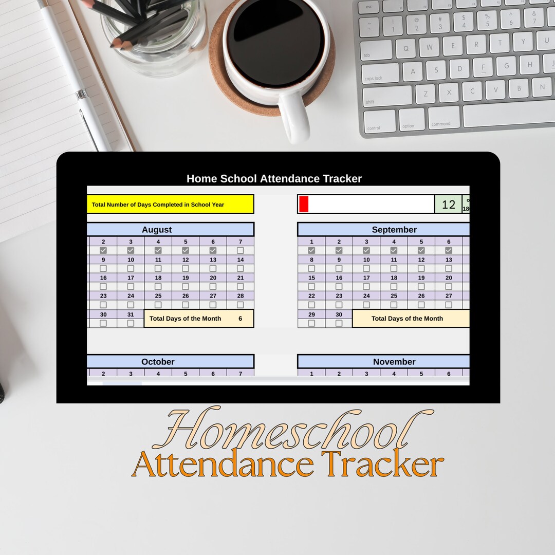 Homeschool Attendance Tracker, Calendar Checklist, Dated Printable ...