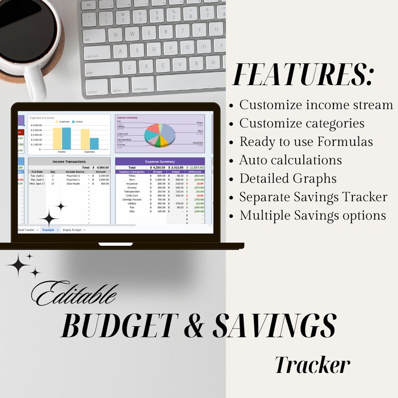 Monthly Budget and Savings Goal Tracker Template, Income and Expense ...