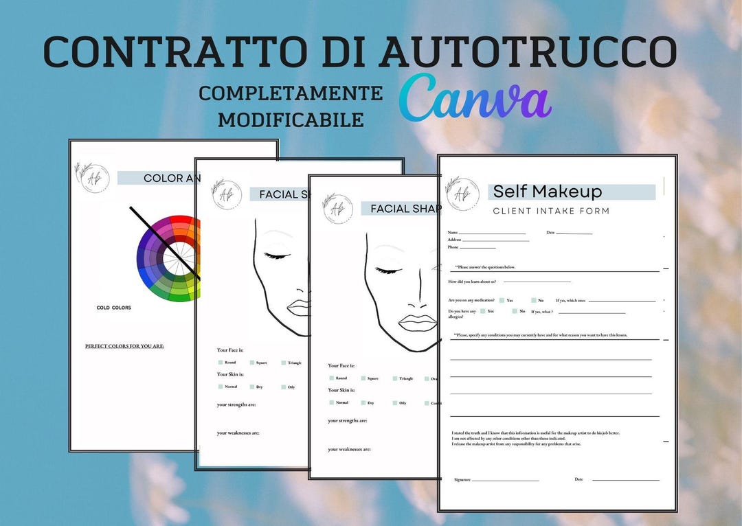 Makeup Contract Template| Makeup Artist Face Chart| Self Makeup| Color ...