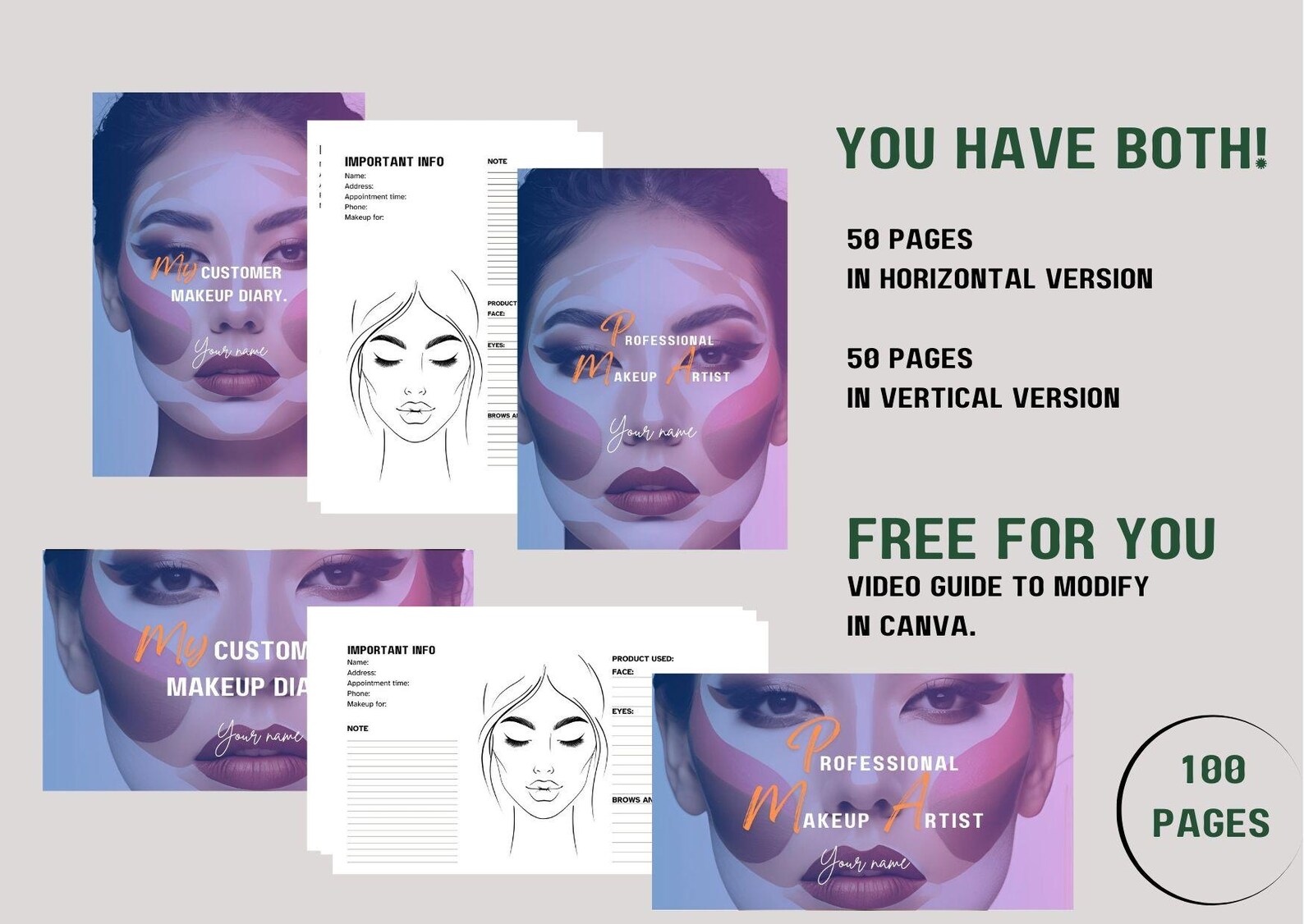 Makeup Artist Face Chart|makeup Guide for Beginners|printable Face Chart|canva Template|makeup ...